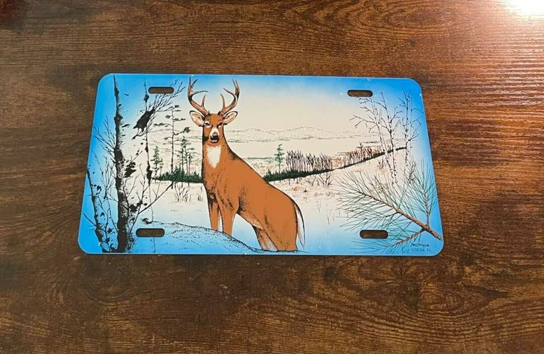 Whitetail Deer Booster License Plate Deer Hunter Hunting Snow Mountains ...