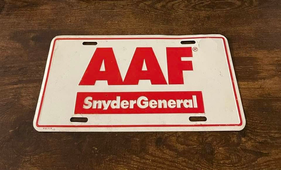 AAF Snyder General Booster License Plate Louisville Kentucky HVAC ...