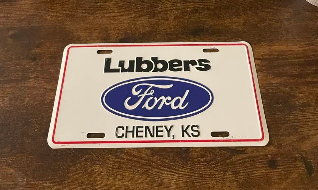 Lubbers Ford Dealership Booster License Plate Cheney Kansas Blue Oval ...
