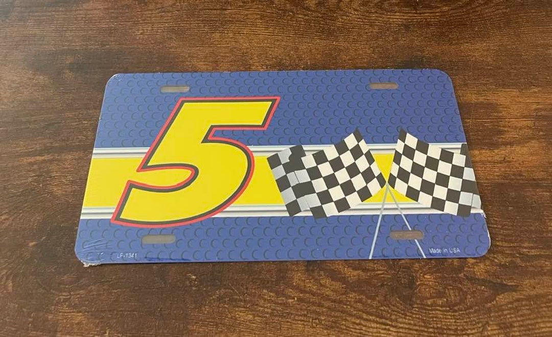 Number 5 Car Booster License Plate Nascar Motorsports Checkered Flag ...