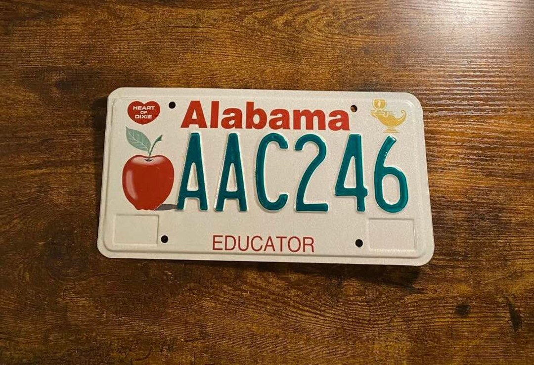 Alabama Educator Specialty License Plate AAC246 Teacher Apple Vintage ...