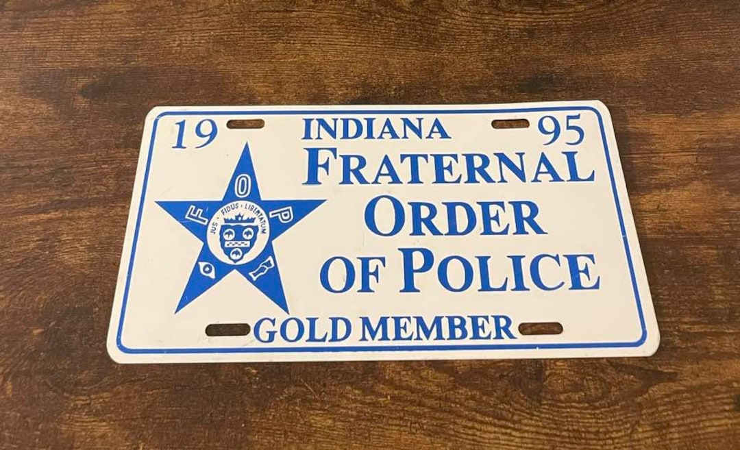 1995 Indiana Fraternal Order of Police Booster License Plate Gold ...