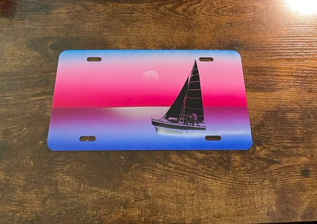 Sailboat Sailing Booster License Plate Sunset Sunrise Ocean Seascape ...