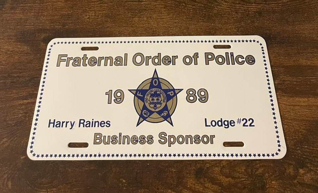 1989 Fraternal Order of Police Lodge # 22 Booster License Plate Harry ...