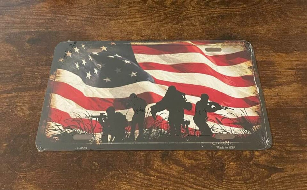 Soldiers Army Military Booster License Plate USA Flag Leave No Man ...