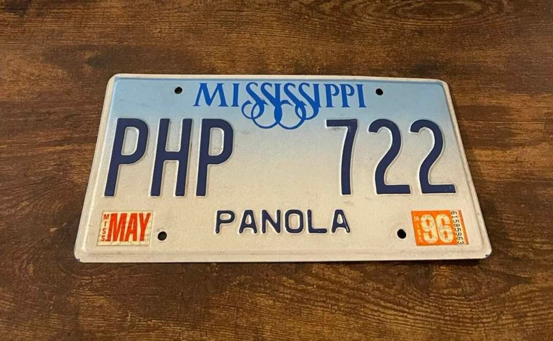 1996 Vintage Mississippi Panola County License Plate PHP 722 Batesville ...