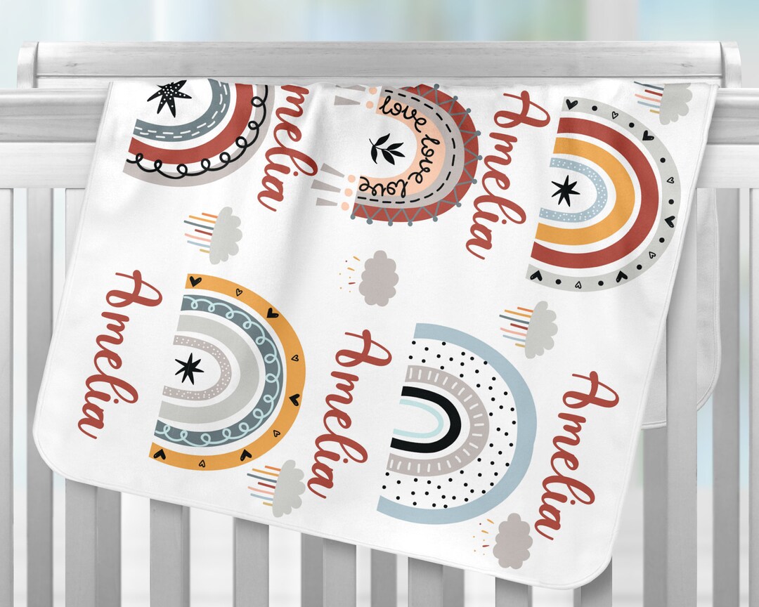 Boho Rainbow Baby Blanket, Custom Blanket, Infant Swaddle, Newborn Gift ...