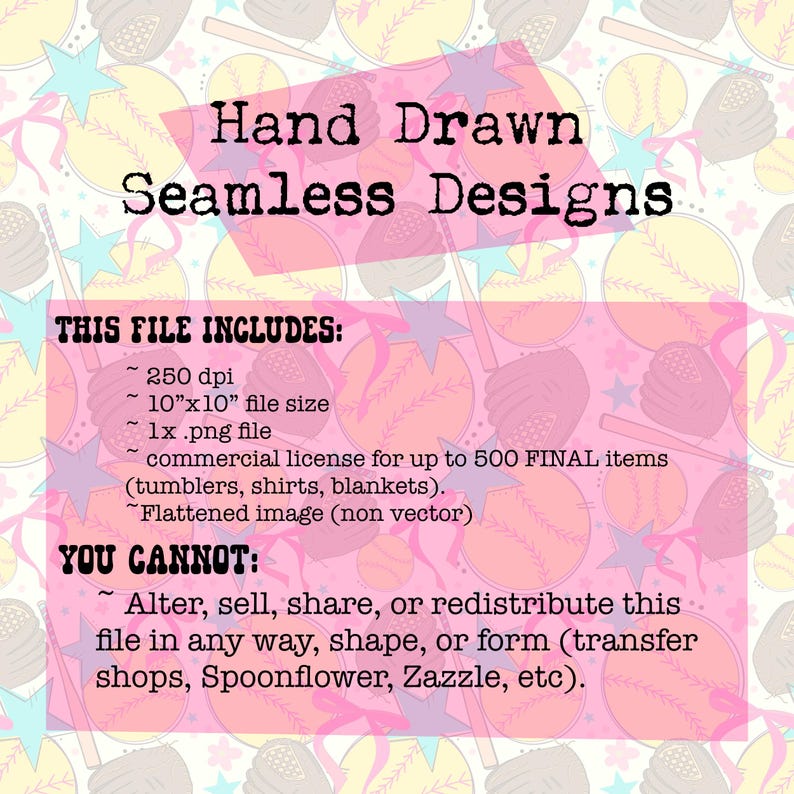 Girly Softball Cute Sports Seamless Pattern Hand Drawn PNG Digital ...