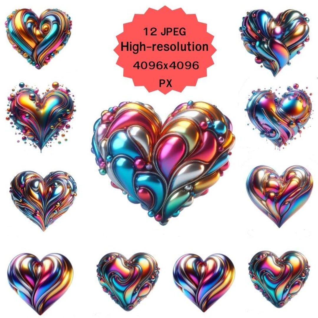 3D Metallic Heart Clipart | Colorful Multicolored Metallic in Heart ...