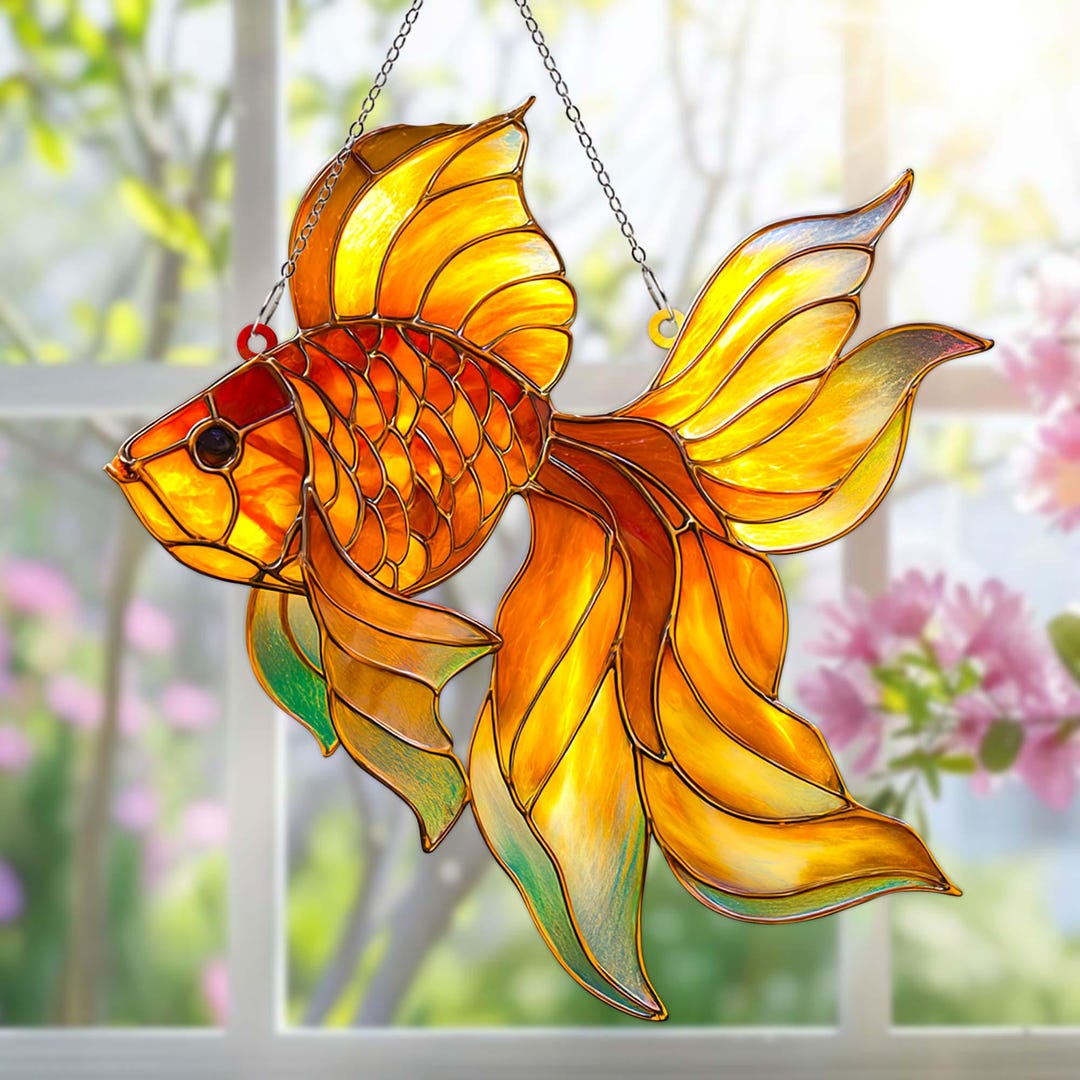 Goldfish Lover Acrylic Suncatcher, Nature-inspired Window Hanging ...