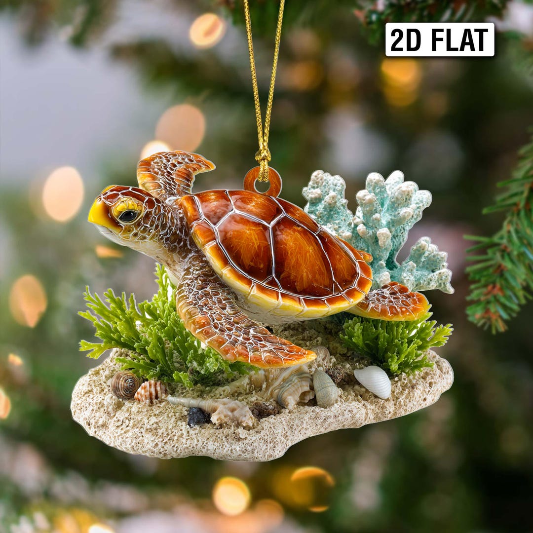 2D Flat Sea Turtle Christmas Ornament, Custom Turtle Ornament, Turtle ...