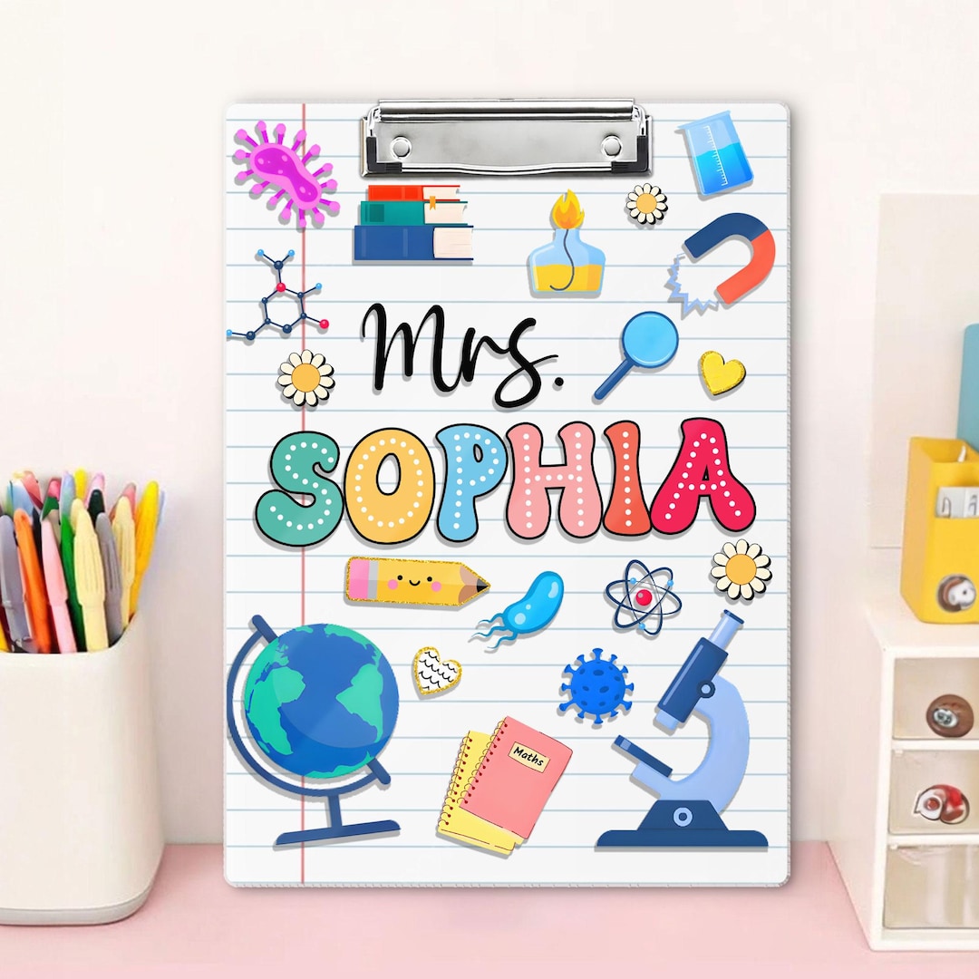 Personalized Teacher Clipboard Cute Science Theme Custom Name Back to ...