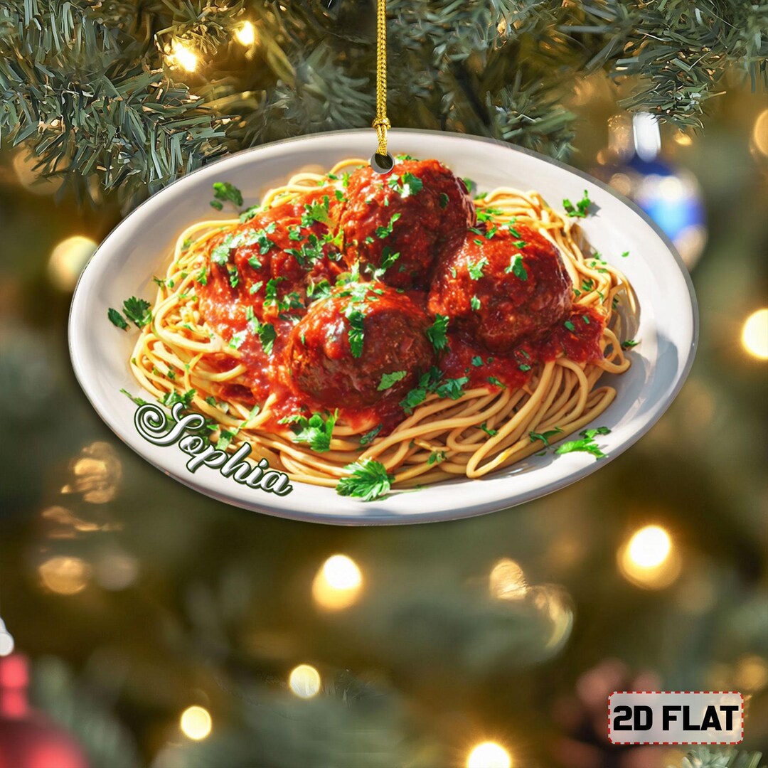 Custom 2D Foodie Spaghetti Plate With Meatballs Acrylic Ornament ...