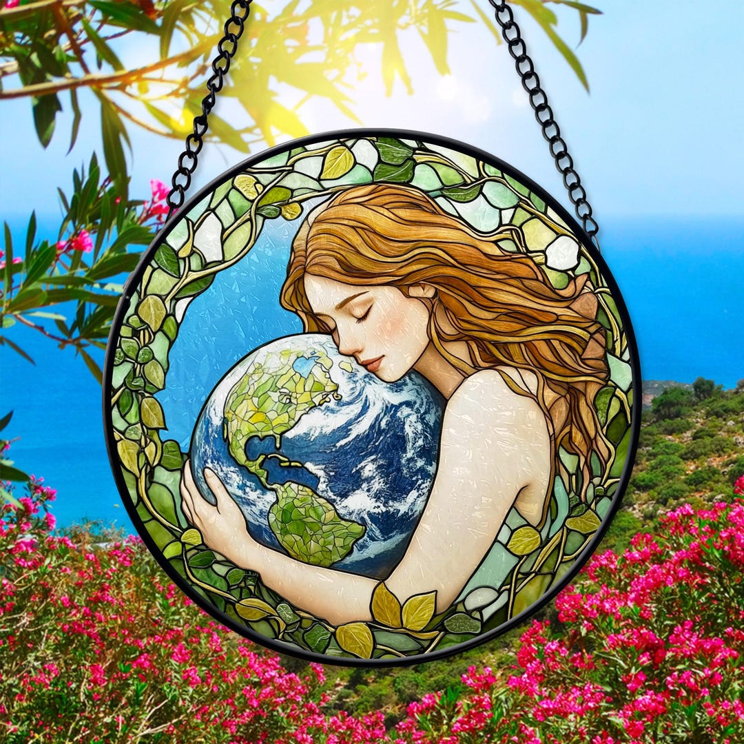 Mother Earth Faux Stained Glass Suncatcher Ornament, Earth Day Gift ...