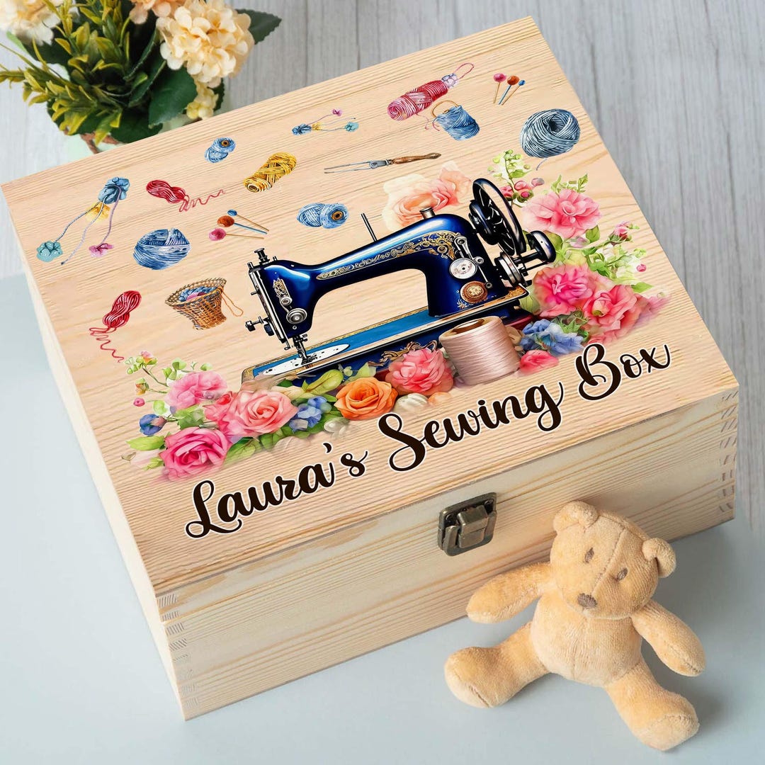 Custom Sewing Machine Keepsake Box Gift for Women, Seamstress Wooden ...