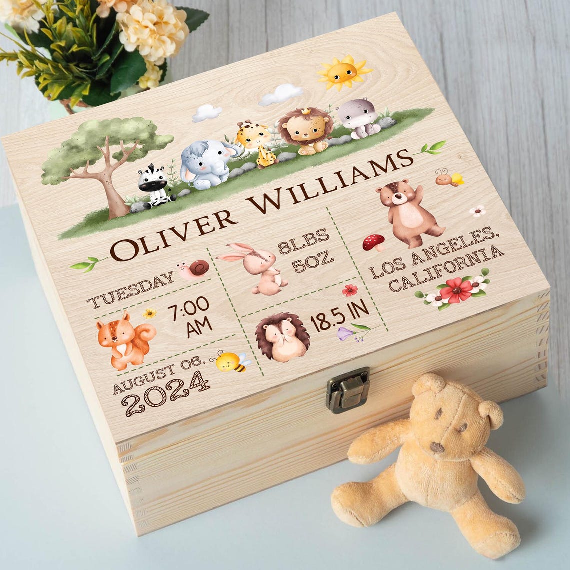 Personalized Baby's First Keepsake Wooden Box, Nursery Décor, Birth ...