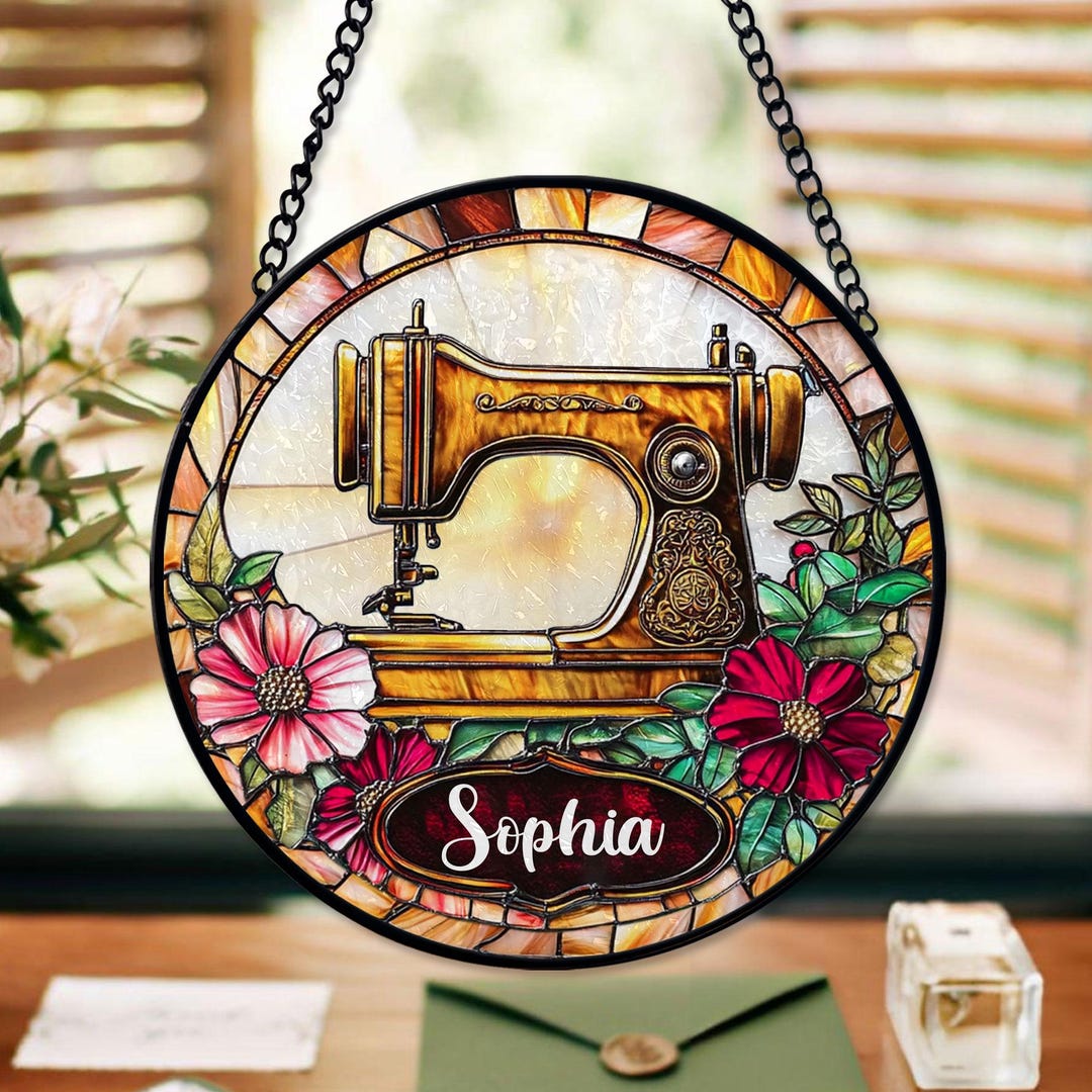 Personalized Sewing Machine Faux Stained Glass Suncatcher, Gift for ...