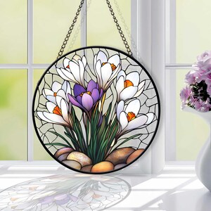Crocus Faux Stained Glass Window Hanging, Gift for Mom, Crocus ...