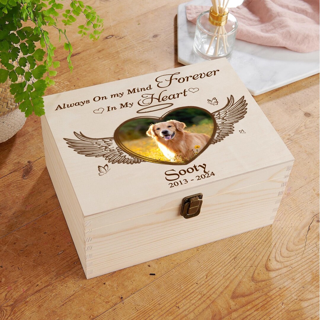 Custom Pet Memorial Keepsake Box, Pet Loss Wooden Keepsake Box, Dog ...