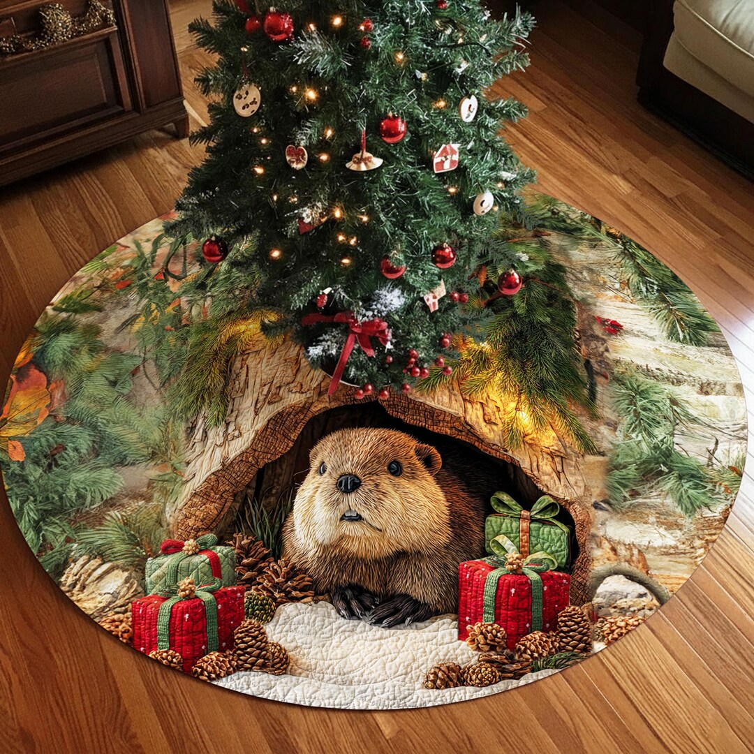 Woodland Beaver Tree Skirt, Cozy 3D Christmas Tree Base Mat Winter ...