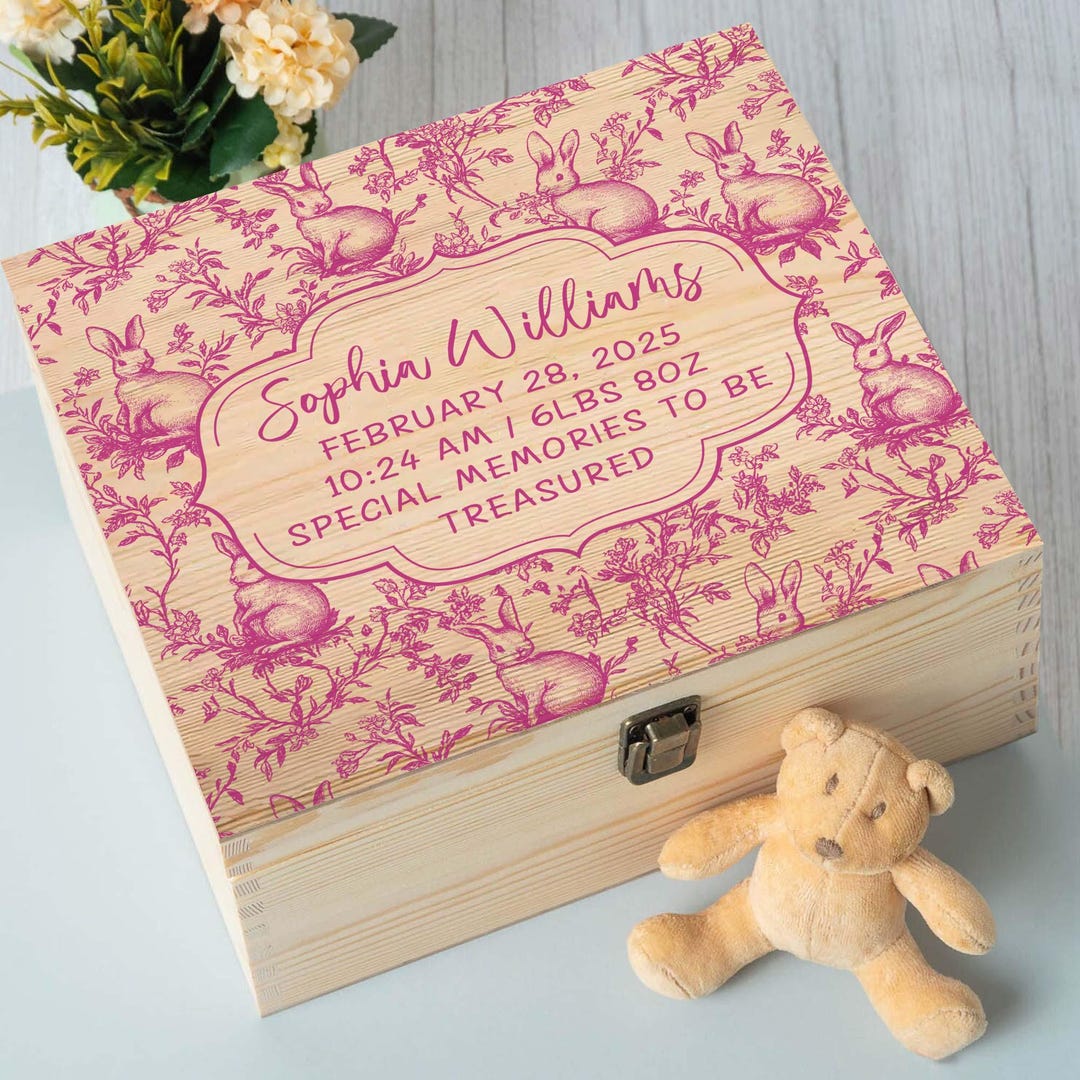 Personalized Baby Memory Keepsake Wooden Box, Nursery Decor, Birth ...