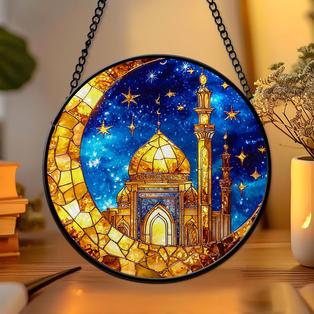 Ramadan Faux Stained Glass Suncatcher, Eid Mubarak Window Hanger ...