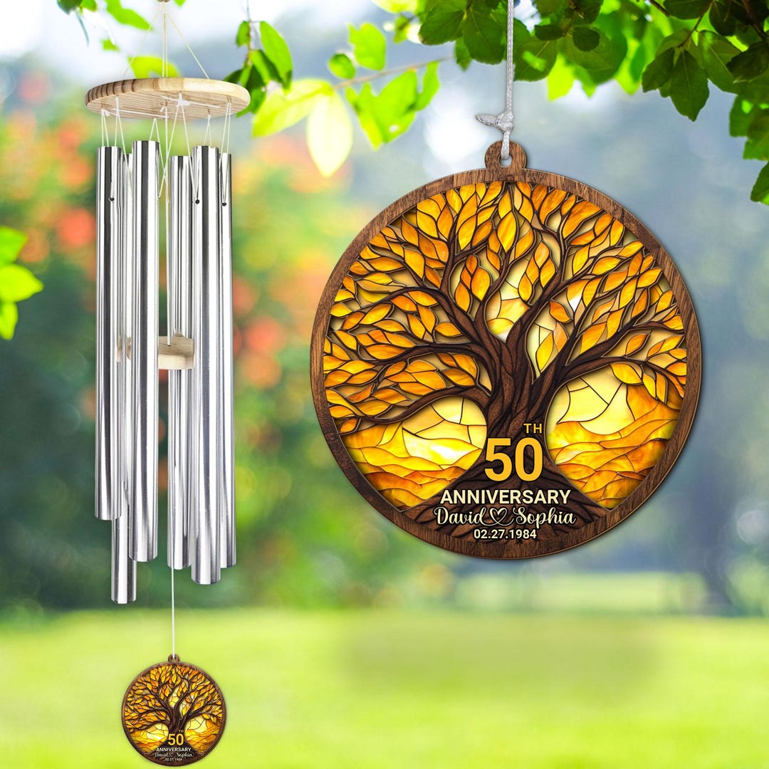 Personalized 50th Anniversary Personalized Wind Chime – Custom Tree of Life Design Gift for ...