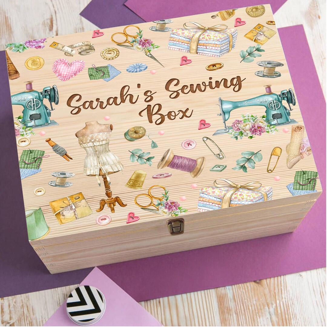 Custom Sewing Machine Keepsake Box Gift for Women, Seamstress Wooden ...