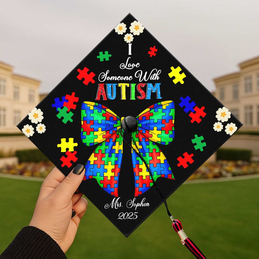 Personalized Autism Supporter Graduation Cap, Puzzle Bow Cap Topper for ...