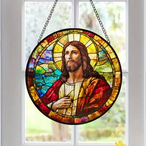 Jesus Faux Stained Glass Window Hanging, Religious Glass Decor for ...
