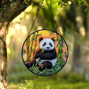 Panda Faux Stained Glass Suncatcher, Panda Window Hanger, Nursery Decor ...