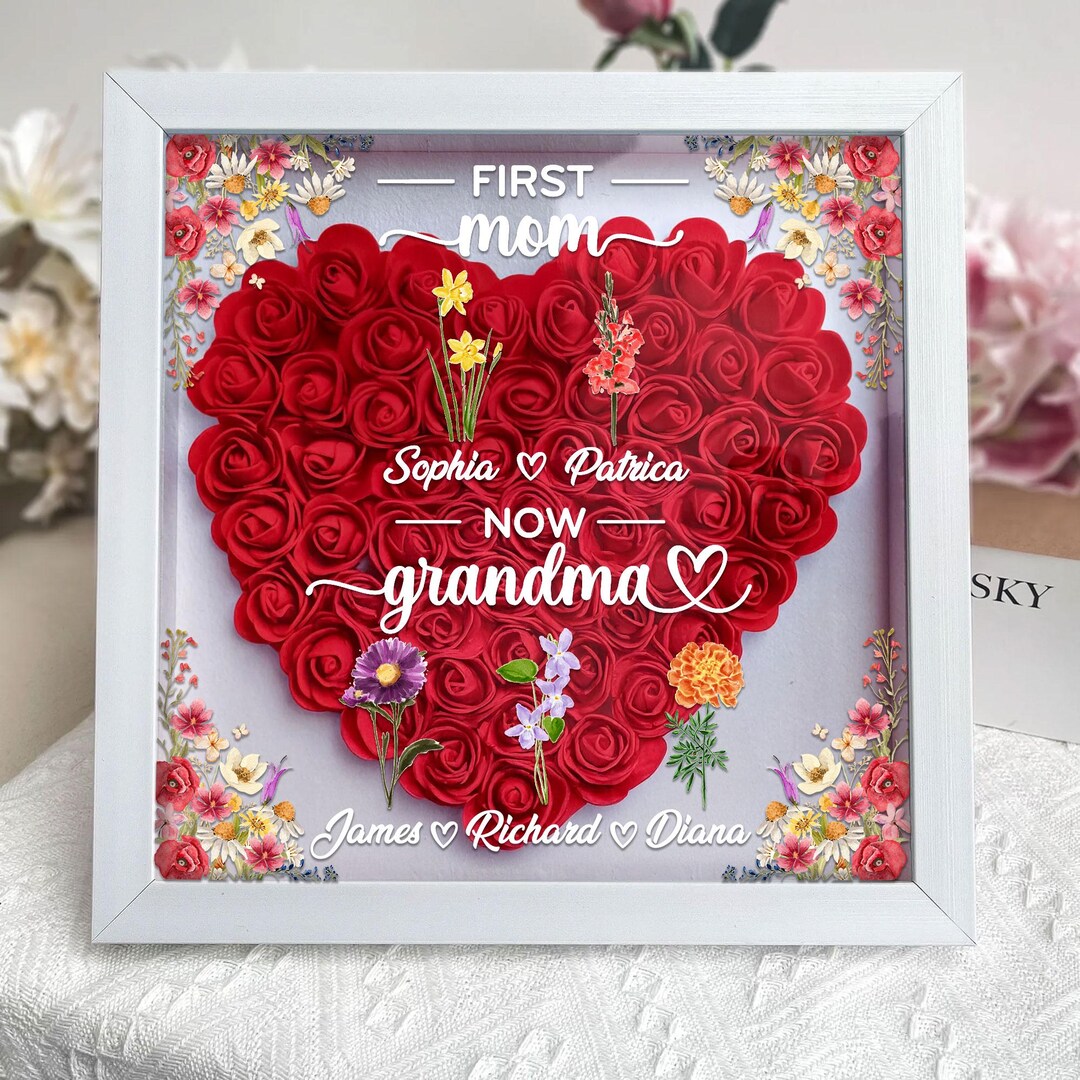 Personalized First Mom Now Grandma Flower Shadow Box ,custom Birth ...