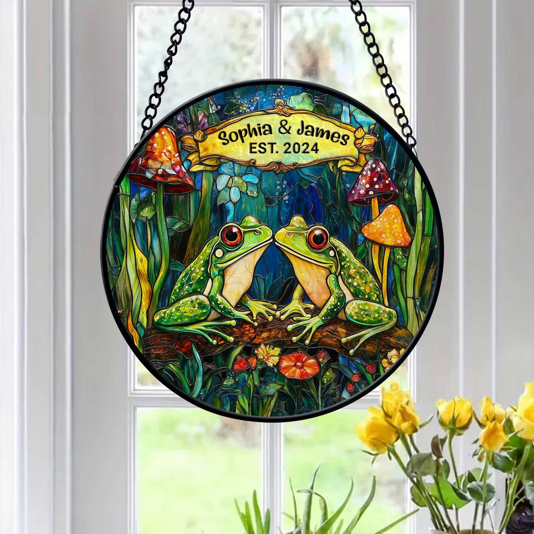 Custom Frog Couples Faux Stained Glass, Wedding Anniversary Window ...