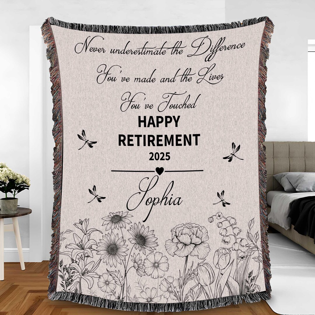 Custom Name Happy Retirement Blanket Woven, Unique Retirement Keepsake ...