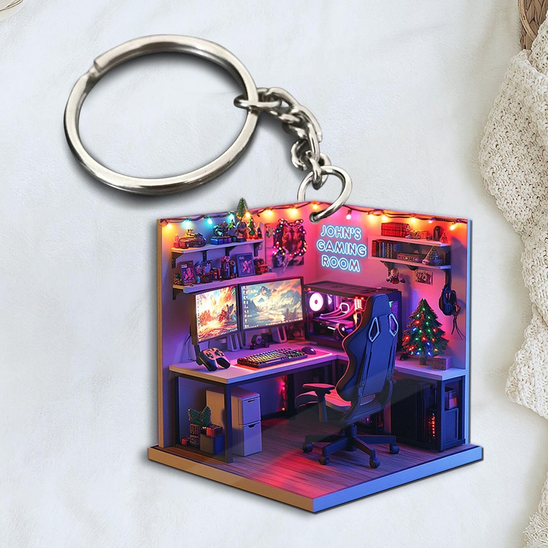 Personalized Dreamy Gaming Room 2D Flat Keychain, Video Game Acrylic ...