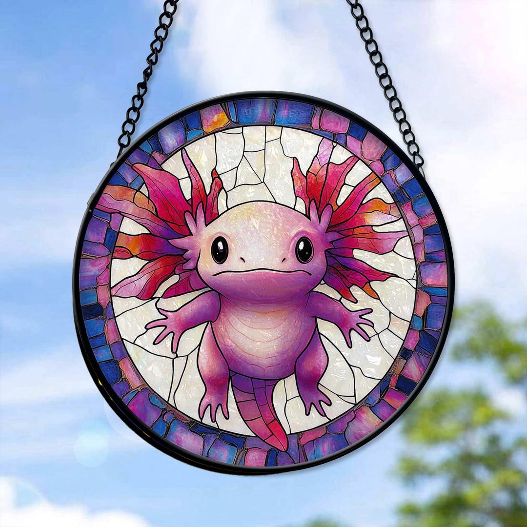 Axolotl Faux Stained Glass Suncatcher, Adorable Axolotl Ornament ...
