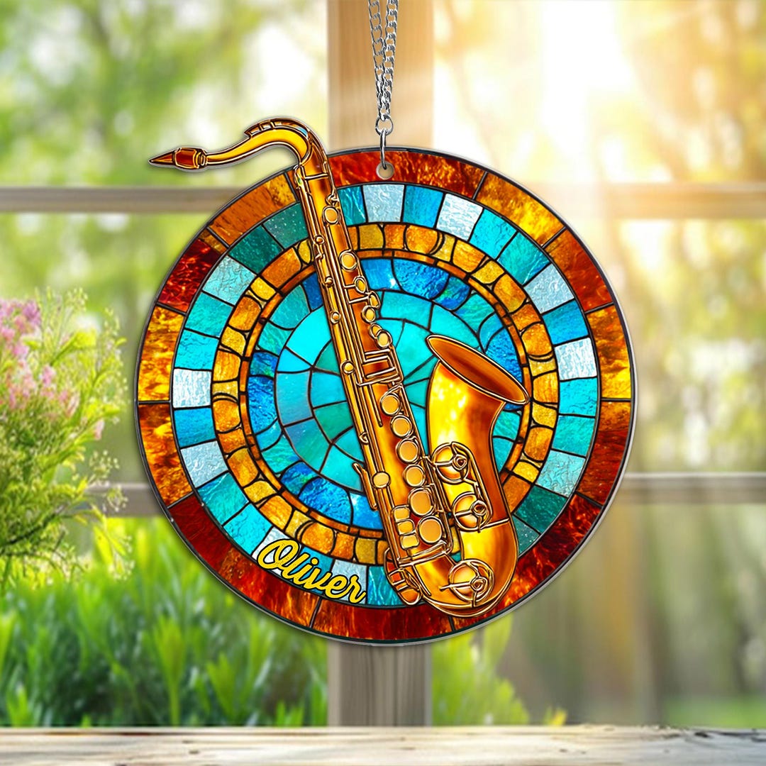 Saxophone Suncatcher, Faux Stained Glass Saxophone Window Hangings ...