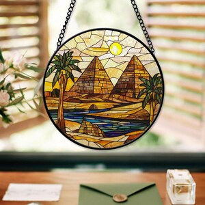 Egypt Pyramids Faux Stained Glass Suncatcher, Egypt Pyramids Window ...