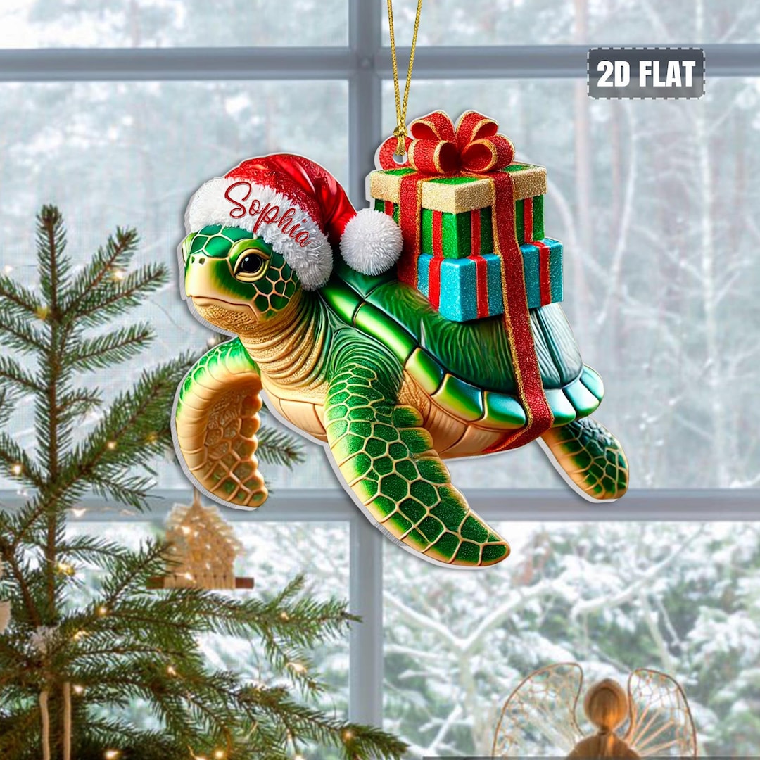2D Flat Sea Turtle Christmas Ornament, Custom Turtle Ornament, Turtle ...