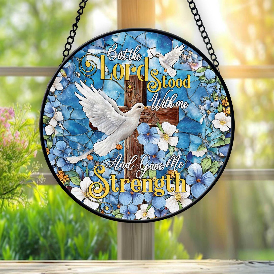 Bible Verse Floral Cross Faux Stained Glass Suncatcher, Religious Decor ...