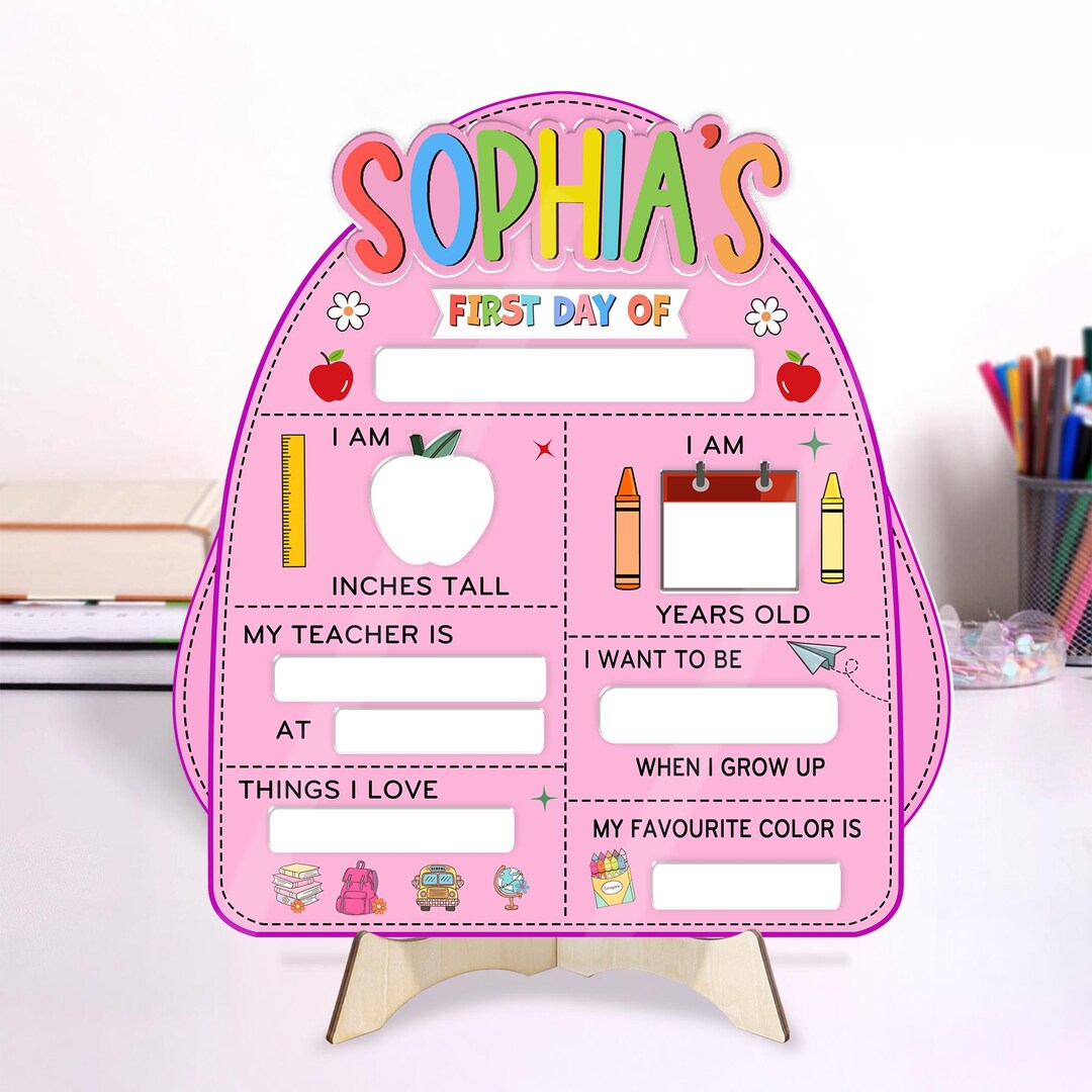 Custom Backpack Shape Acrylic School Sign, Personalized First Day of ...