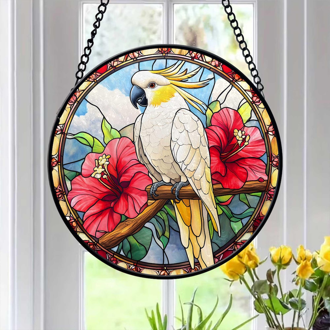 Faux Stained Glass Cockatoo, Cockatoo Parrot Suncatcher, Cockatoo ...