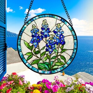 Texas Bluebonnet Flowers Faux Stain Glass Suncatcher, Texas Bluebonnet ...