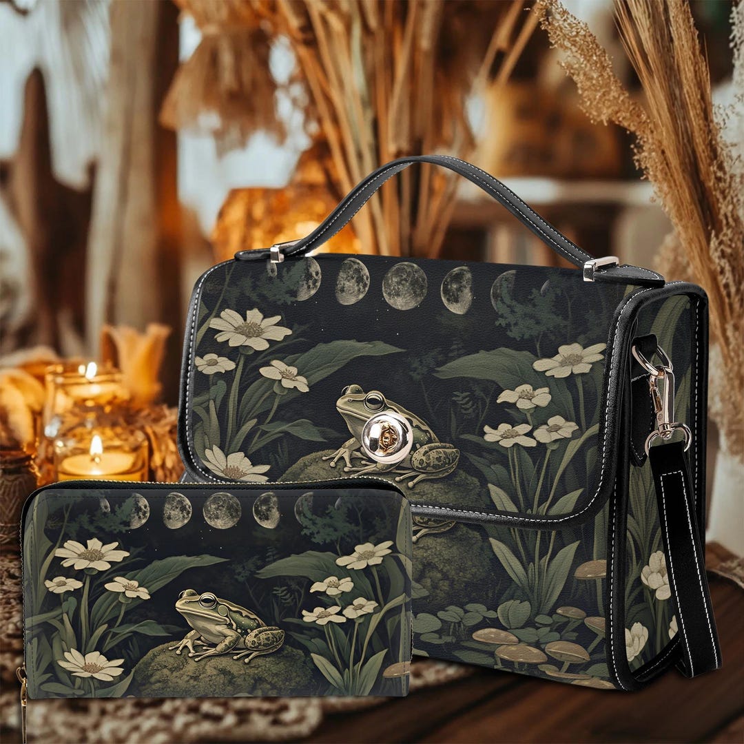 Retro Green Frog Satchel Bag, Forest Nature Green Frog Bags ...