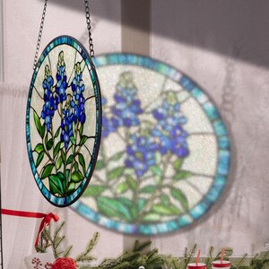 Texas Bluebonnet Flowers Faux Stain Glass Suncatcher, Texas Bluebonnet ...