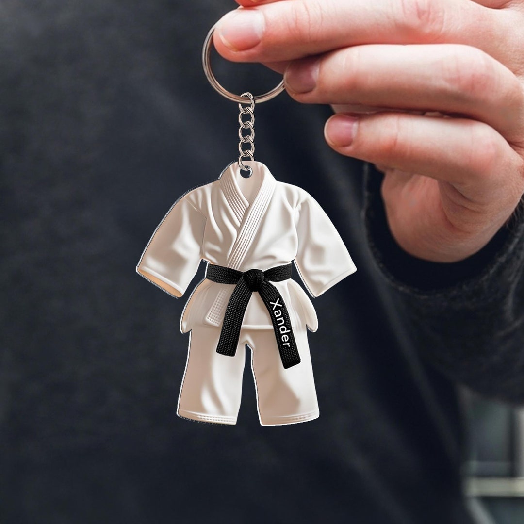 Personalized Black Belt 2D Flat Acrylic Keychain, Karate Keychain ...