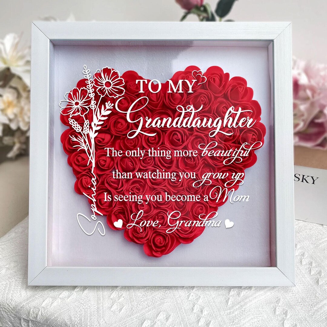 Personalized Granddaughter Heart Flower Shadow Box, Gift for New Mom ...