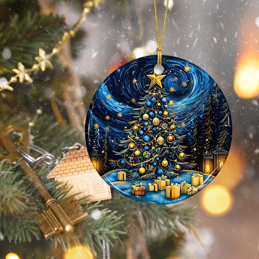 Starry Night Van Gogh Christmas Tree Ceramic Ornament, Starry Night ...