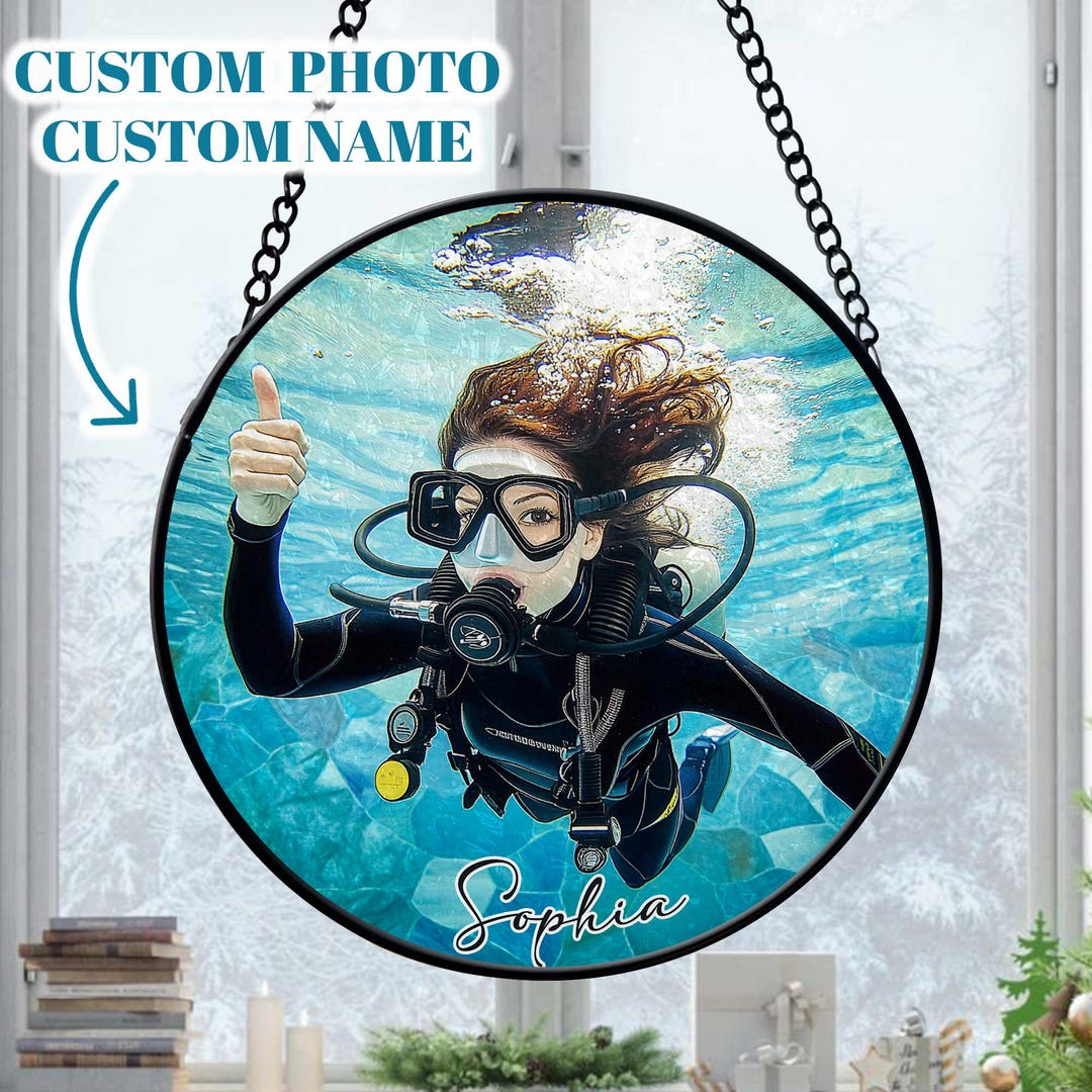 Personalized Scuba Diver Portrait From Photo Faux Stained Glass for ...