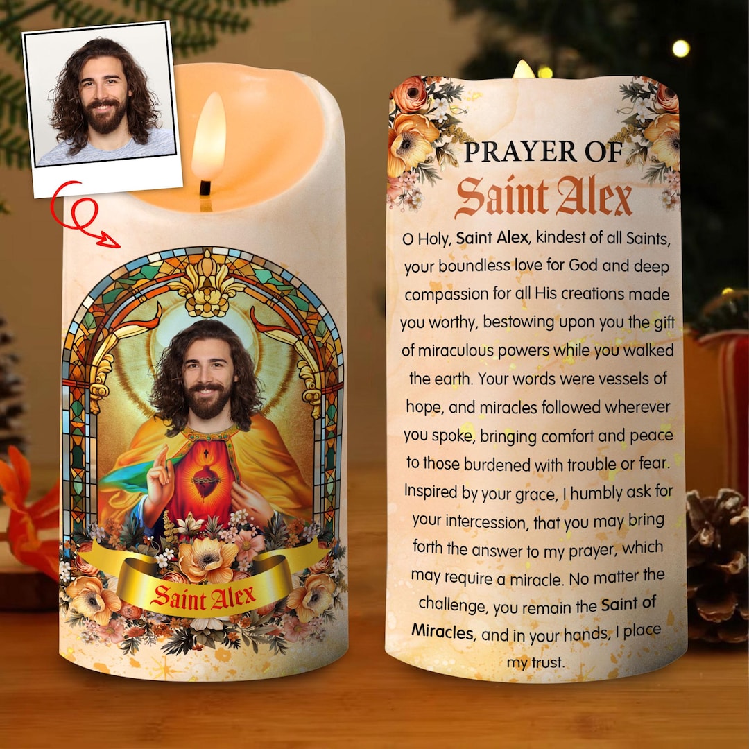Personalized Prayer LED Candle With Custom Face - Funny Saint Votive ...